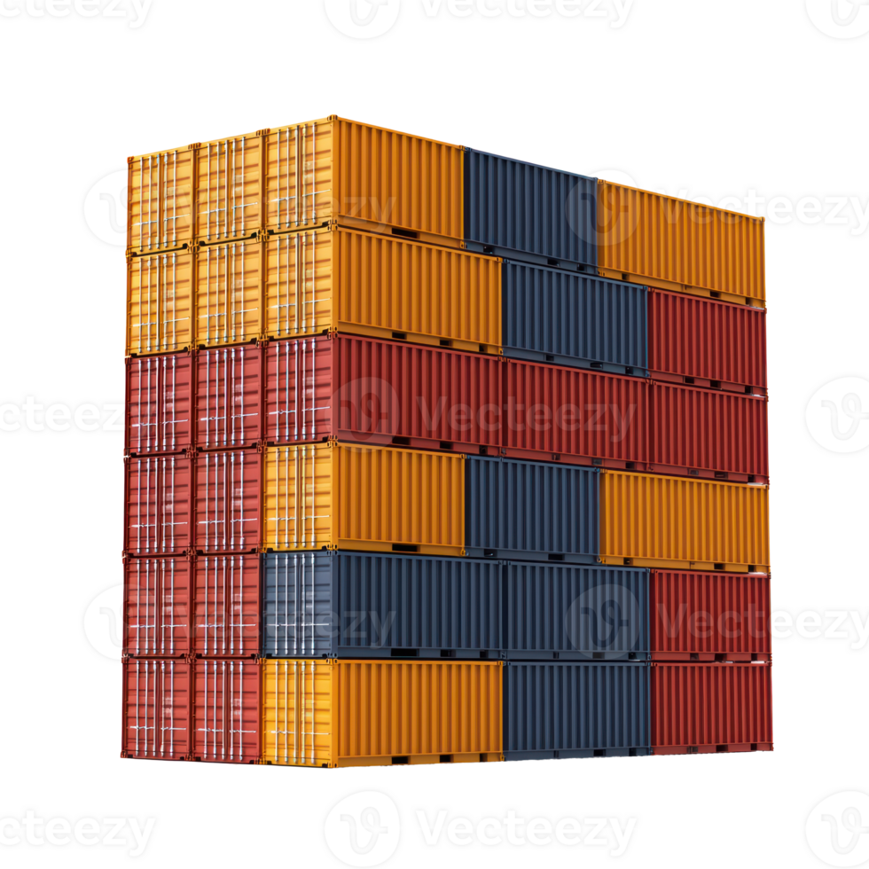 3d Logistic Container Stack Front View Isolate On Transparency