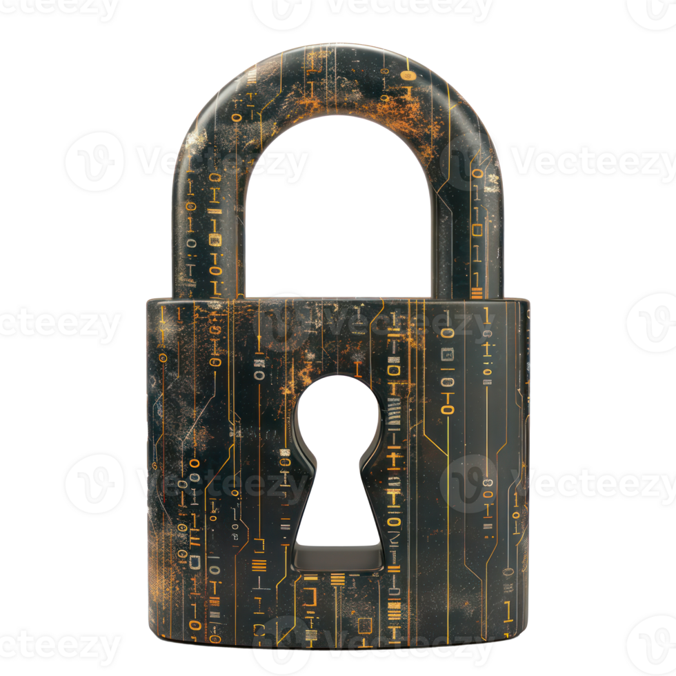 Modern Digital Lock Big data with encrypted computer code side view isolate on transparency ...
