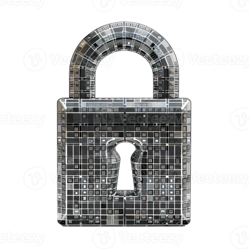 Modern Digital Lock Big data with encrypted computer code front view isolate on transparency ...