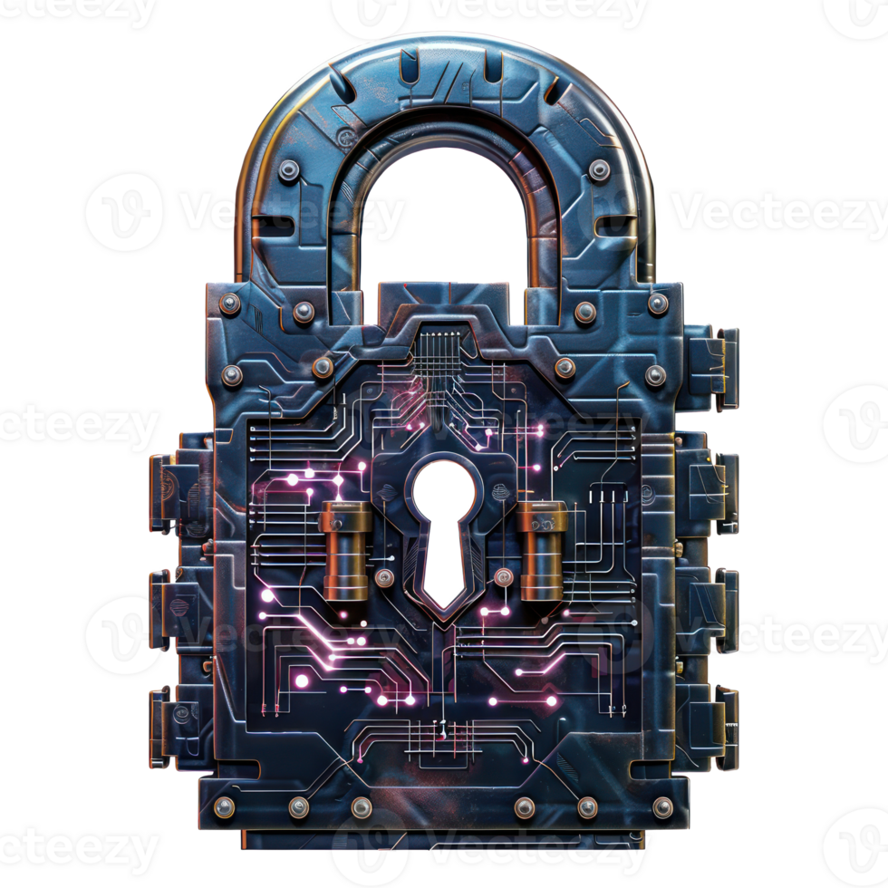 Modern Digital Lock Big data with encrypted computer code front view isolate on transparency ...