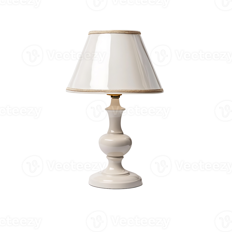 A White Table Lamp With A White Shade 50610578 Png