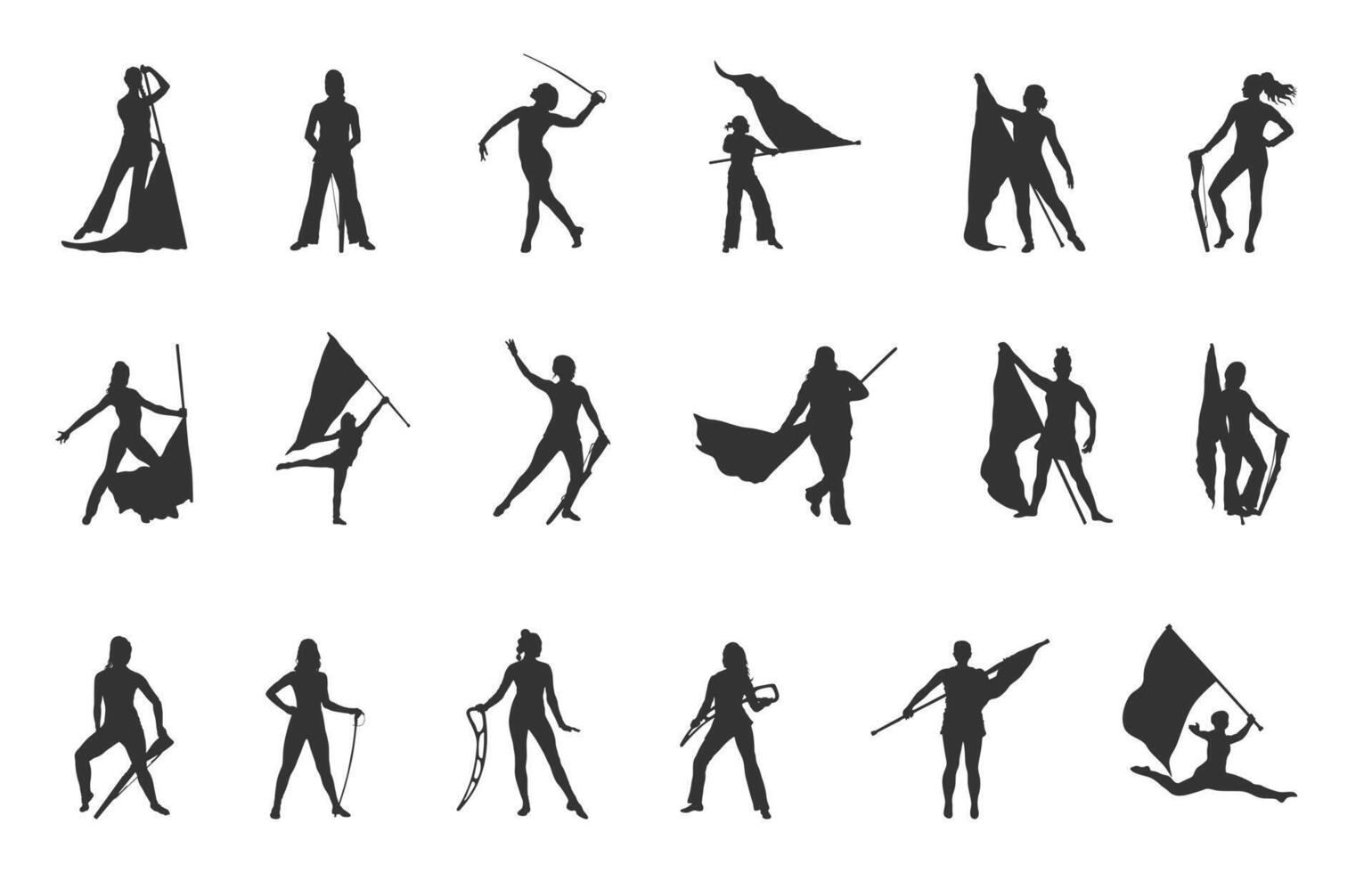 Marching band silhouette, Color guard flags, Color guard silhouette 50616628 Vector Art at Vecteezy
