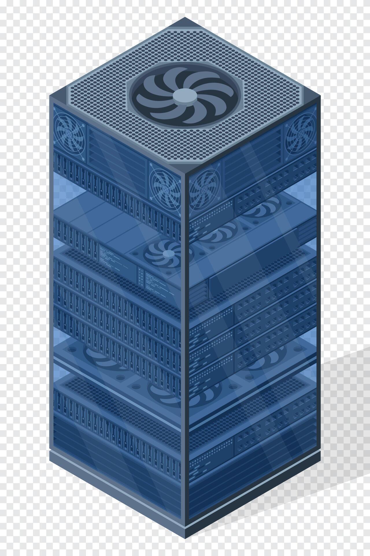 Isometric server. Server racks. Server boxes isolated. Network server room. Computer network ...