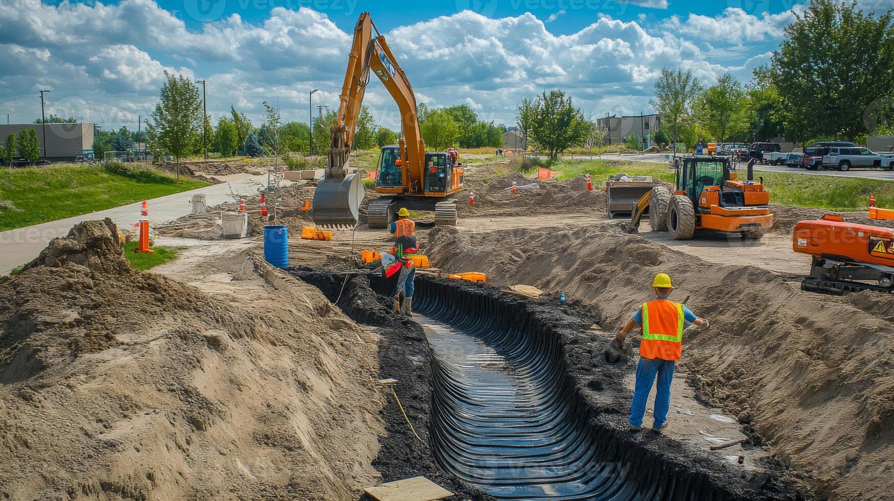Construction Workers Building a Drainage Trench 50624109 Stock Photo at ...