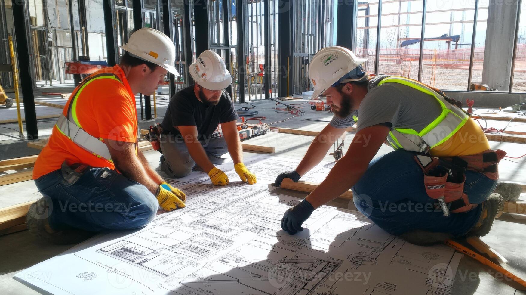 Construction Workers Reviewing Building Plans 50624900 Stock Photo at ... Construction Workers Reviewing Building Plans 50624900 Stock Photo at ...