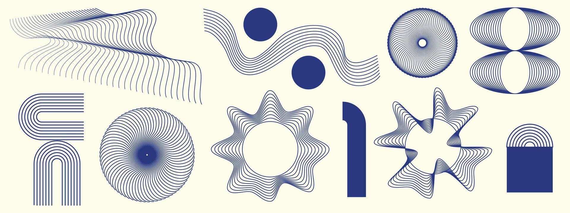 Blue abstract minimal element mid century set. Aesthetic contemporary ...