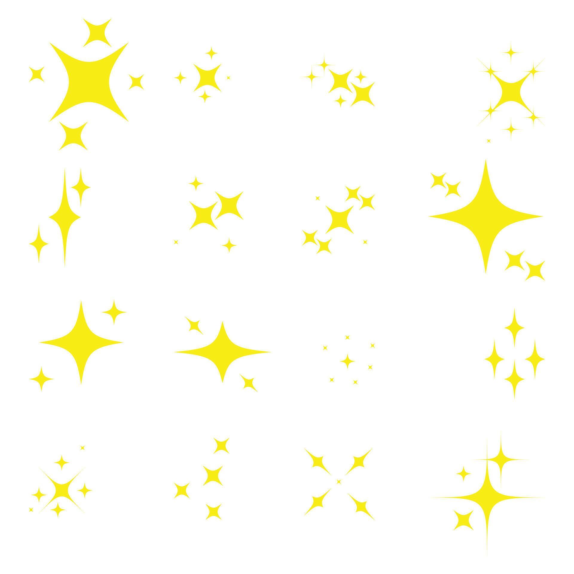 Twinkling stars. Yellow twinkle stars collection isolated on white background. Shine star icons ...