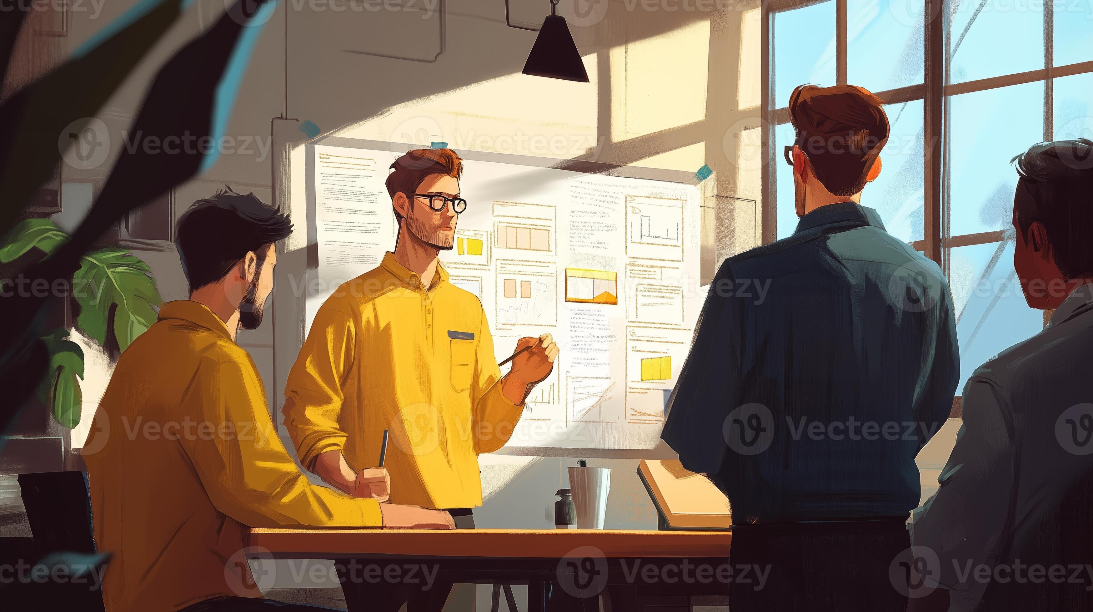 Team Brainstorming Session In A Modern Office During The Afternoon Focusing On Project