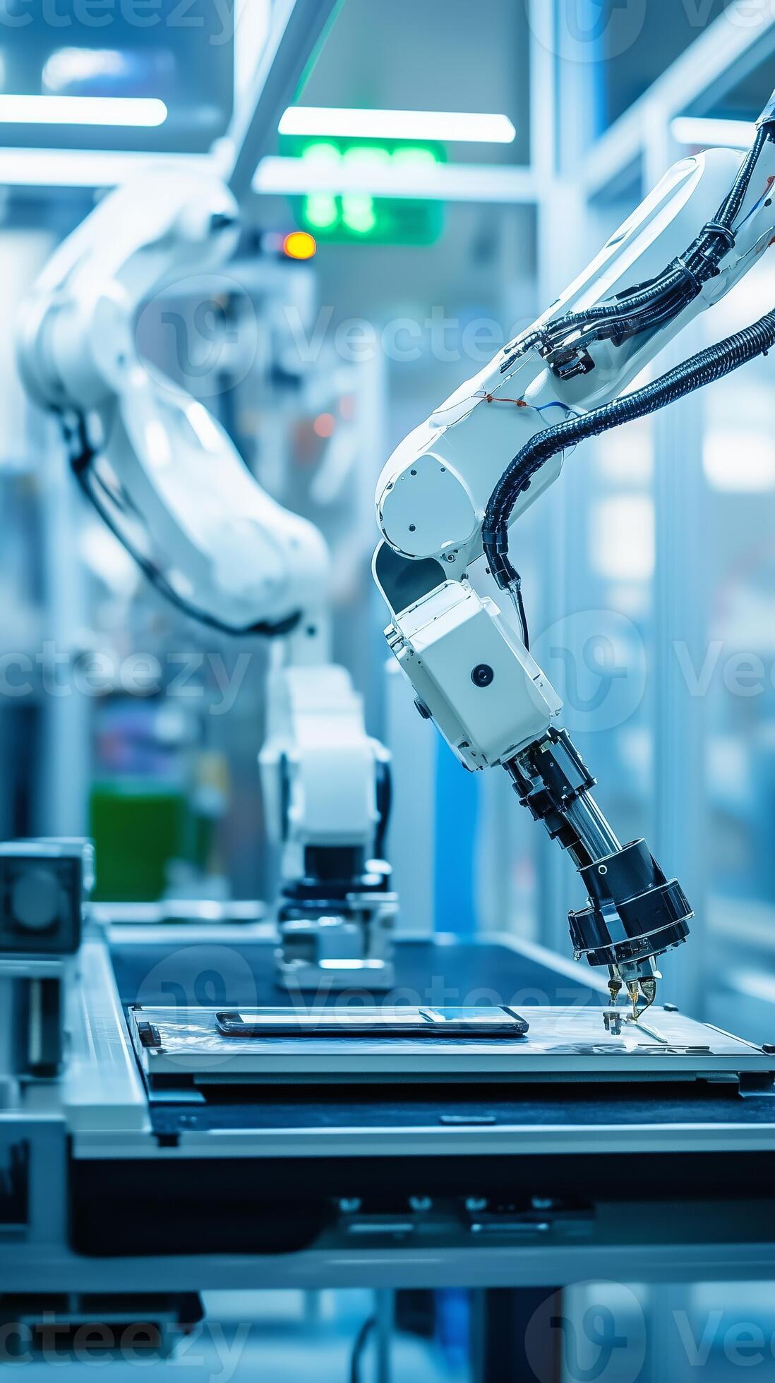 Advanced robotic arm performing precise assembly tasks in a modern ... Advanced robotic arm performing precise assembly tasks in a modern ...