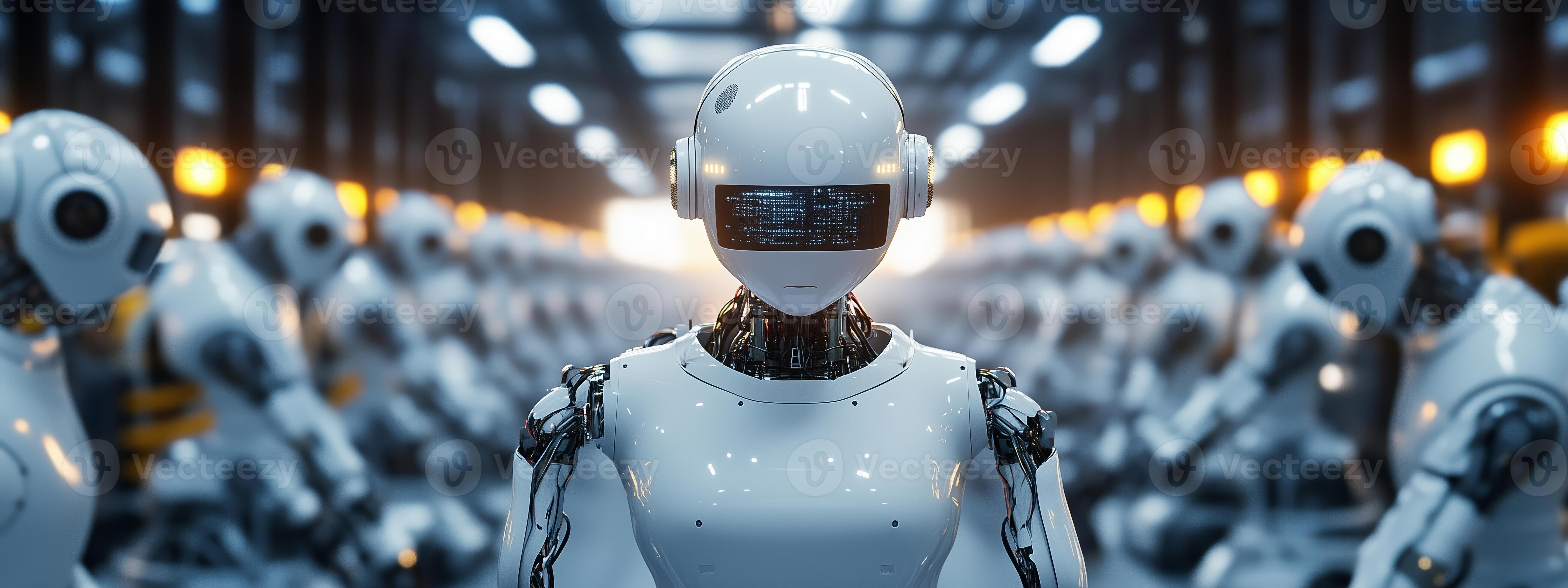 Advanced humanoid robots in a futuristic manufacturing facility ... Advanced humanoid robots in a futuristic manufacturing facility ...