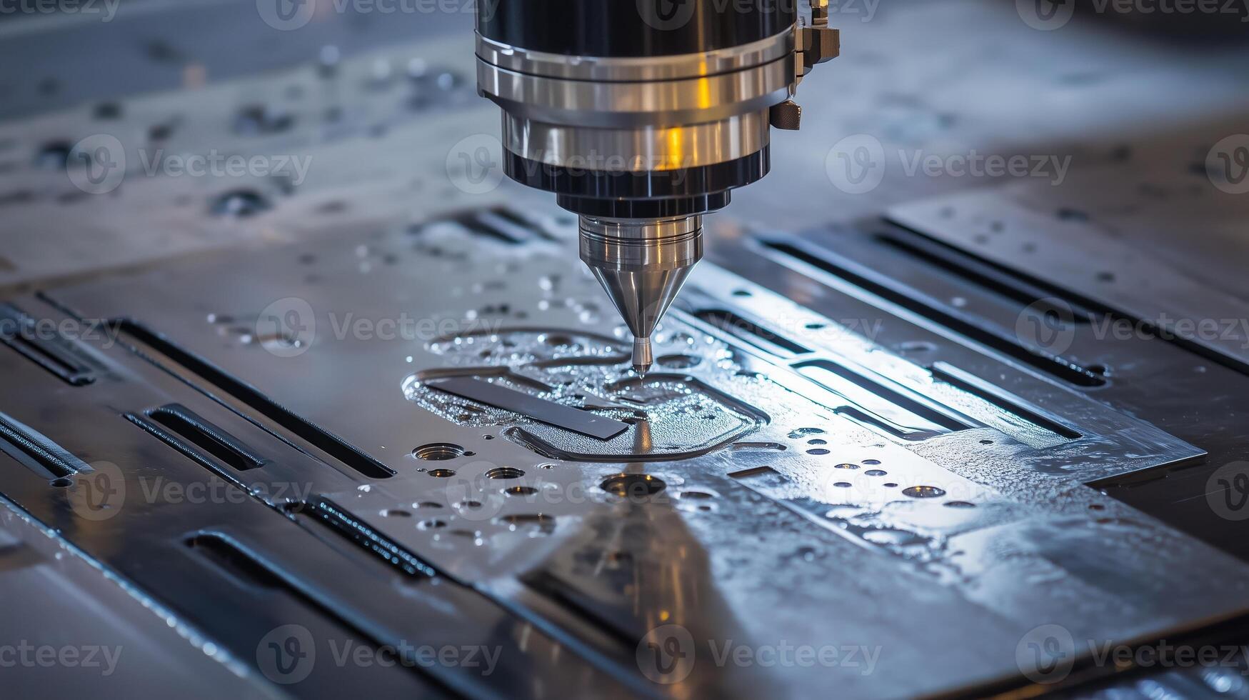 Precision machining process using a CNC machine for intricate design cutting in a manufacturing ...