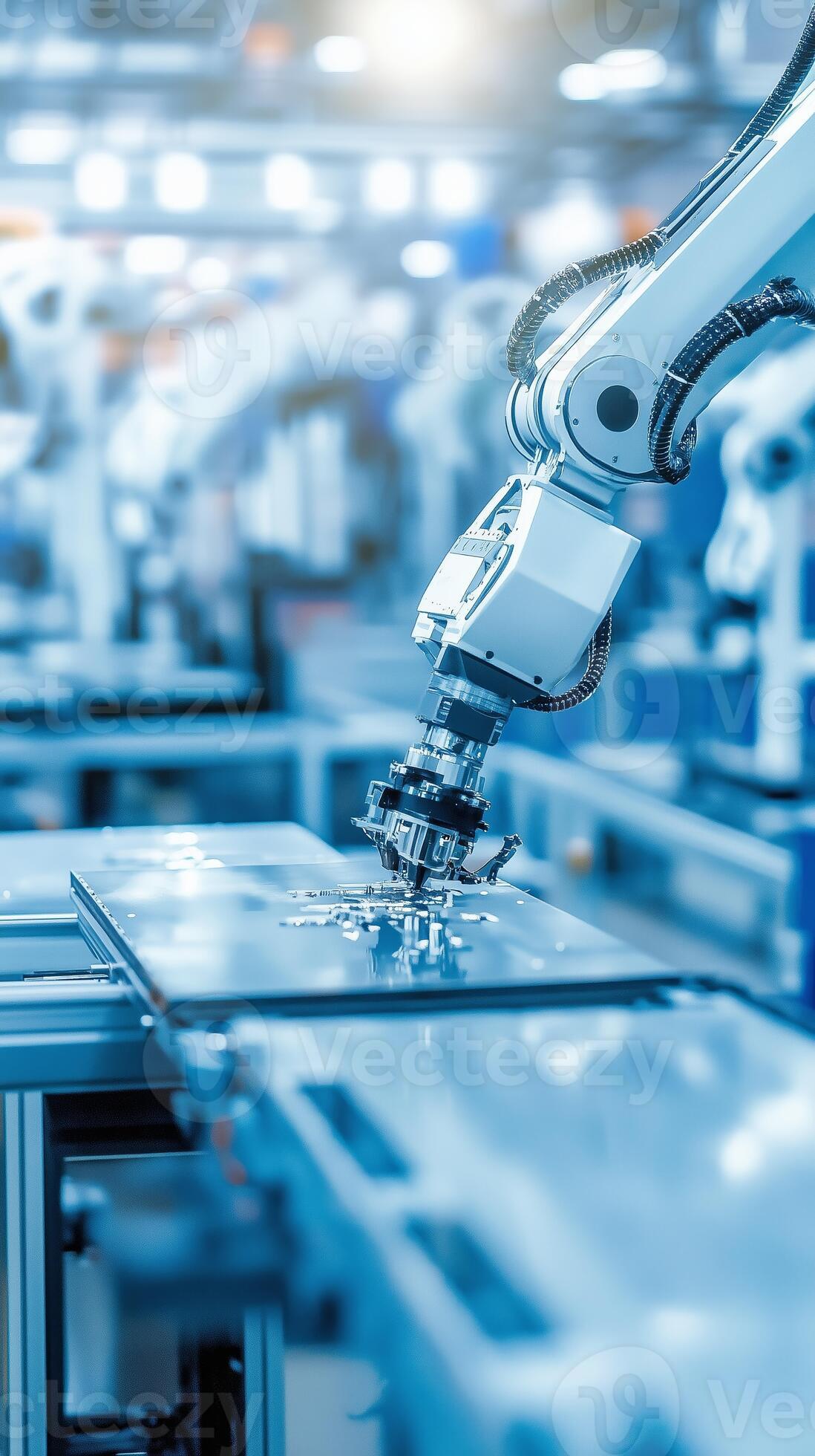 Robotic arm performing precise assembly tasks in a modern manufacturing ... Robotic arm performing precise assembly tasks in a modern manufacturing ...