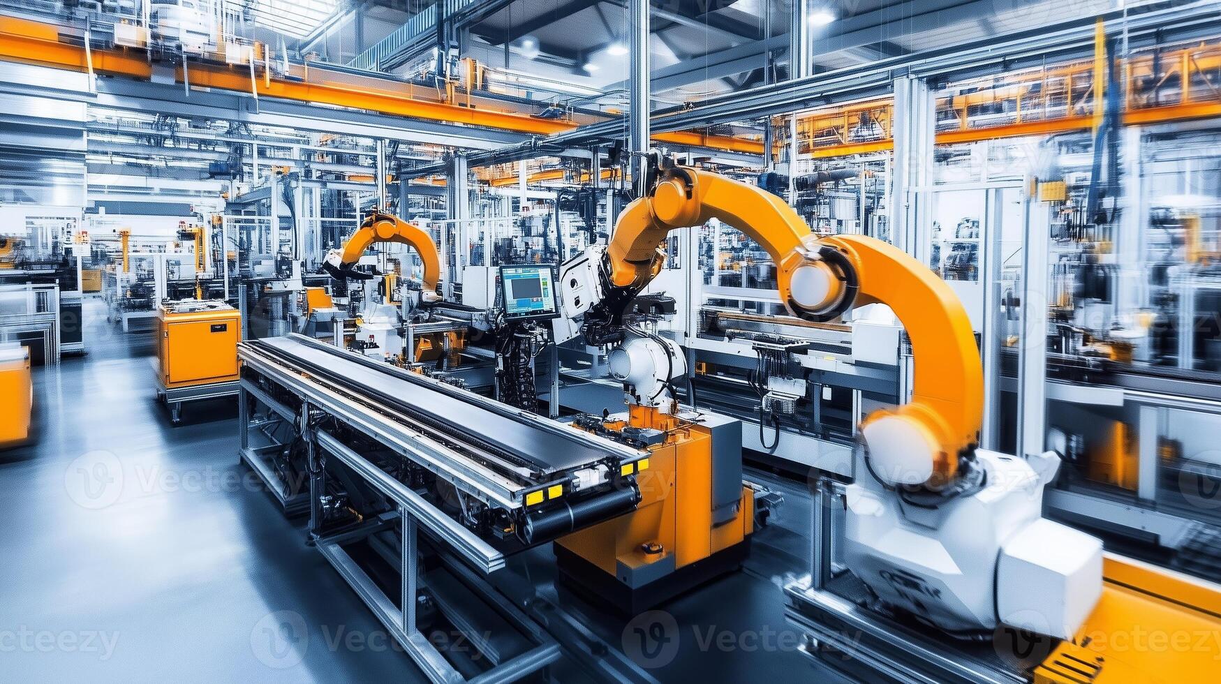 Advanced Robotic Arms Automate Production Processes In A High Tech Manufacturing Facility During