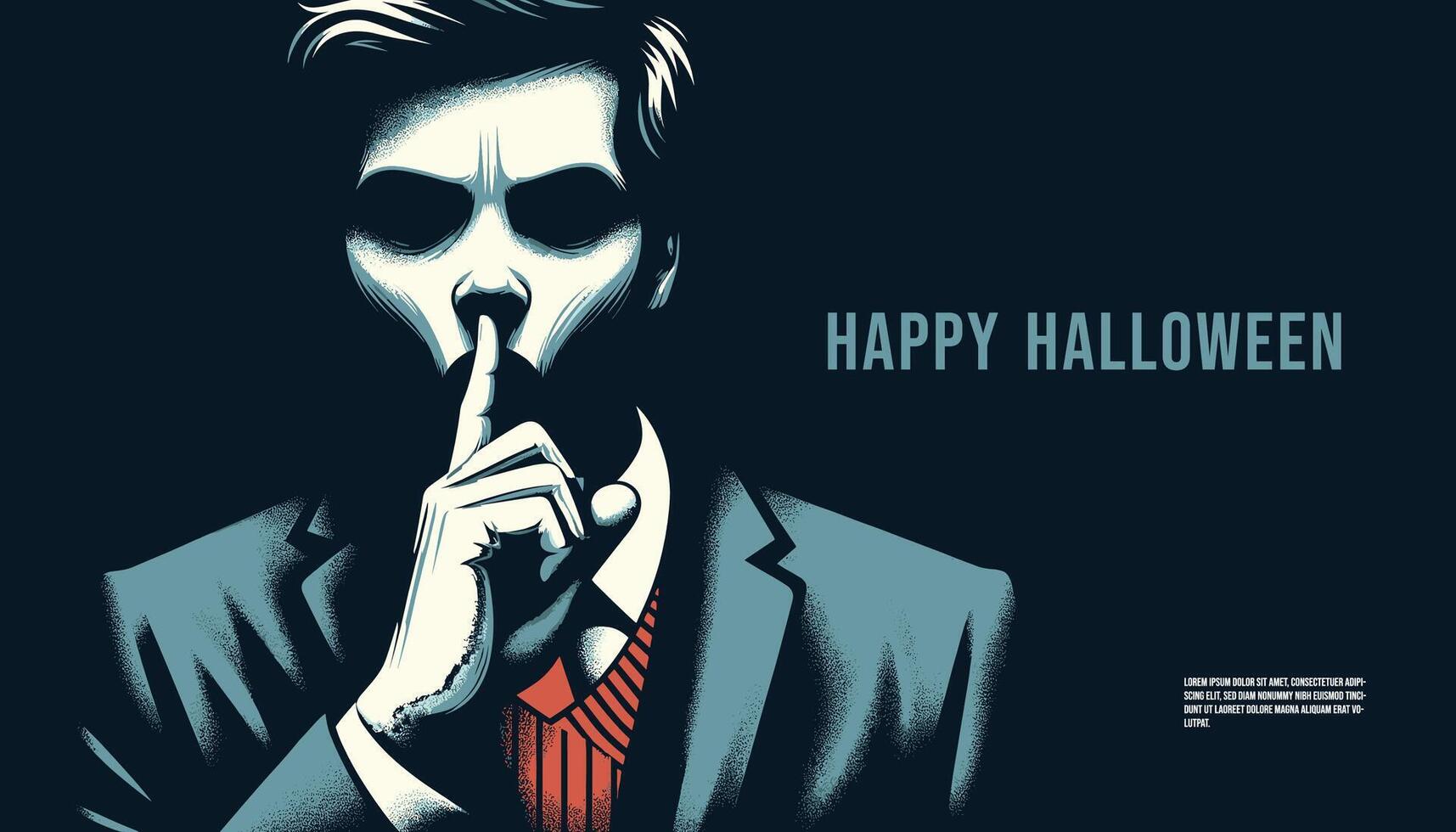 Halloween Poster With A Mysterious Creepy Man In Secret Hush Pose Gesture Flat Design 50696391
