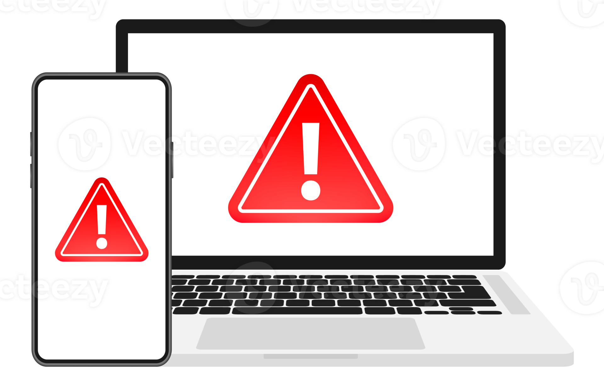Attention message, alert sign on laptop and smartphone screen. Danger error alerts 50703665 PNG
