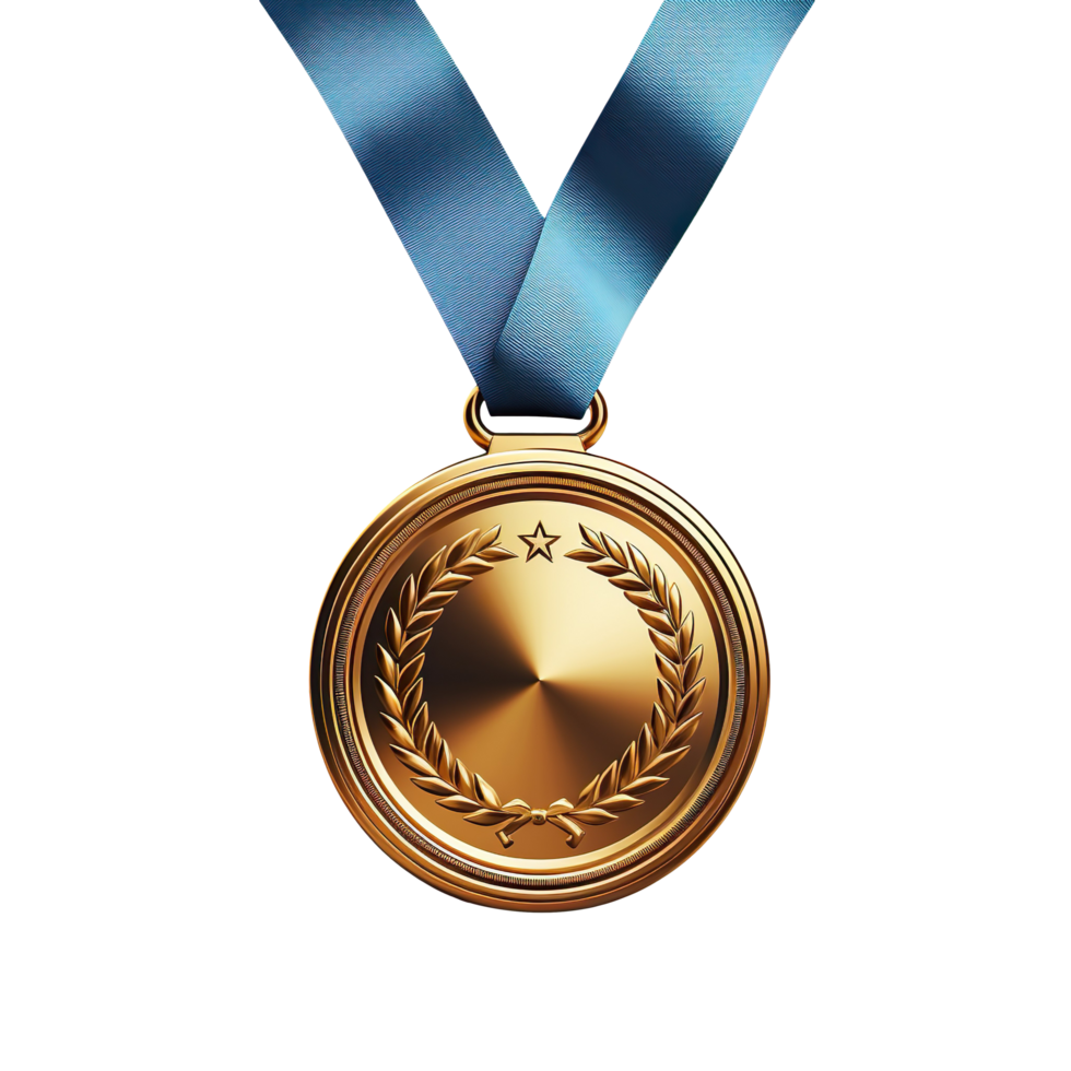 Golden medal with blue ribbon isolated on transparent background 50704611 PNG