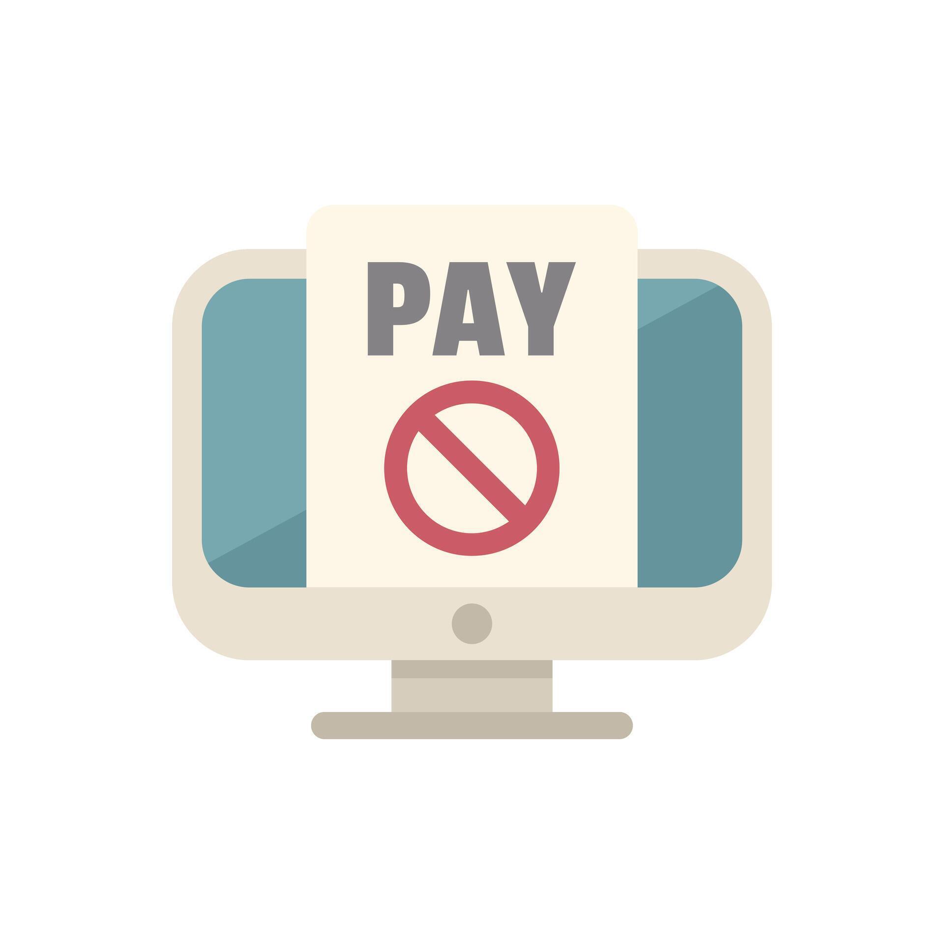 Computer showing online payment error message with red stop sign ...