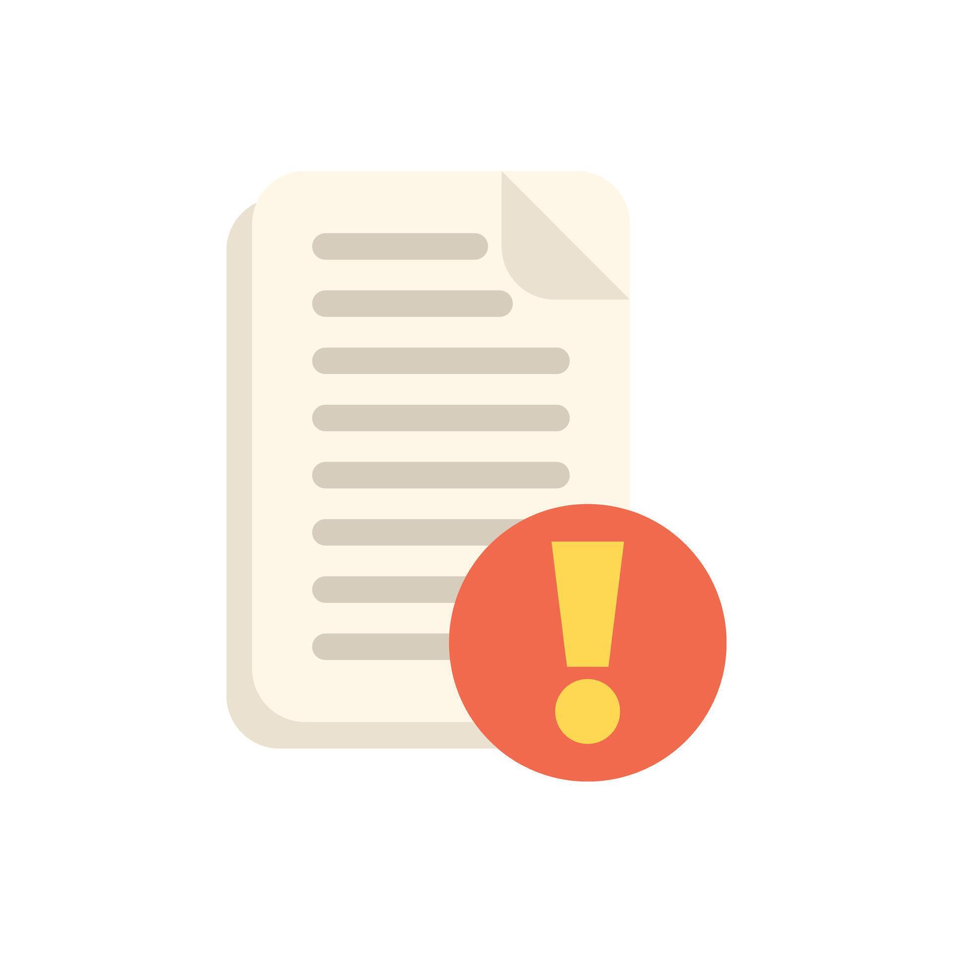 Exclamation point warning alerting on document with errors 50716000 Vector Art at Vecteezy