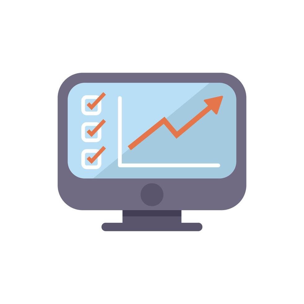 Computer showing graph with increasing statistics and check marks ...