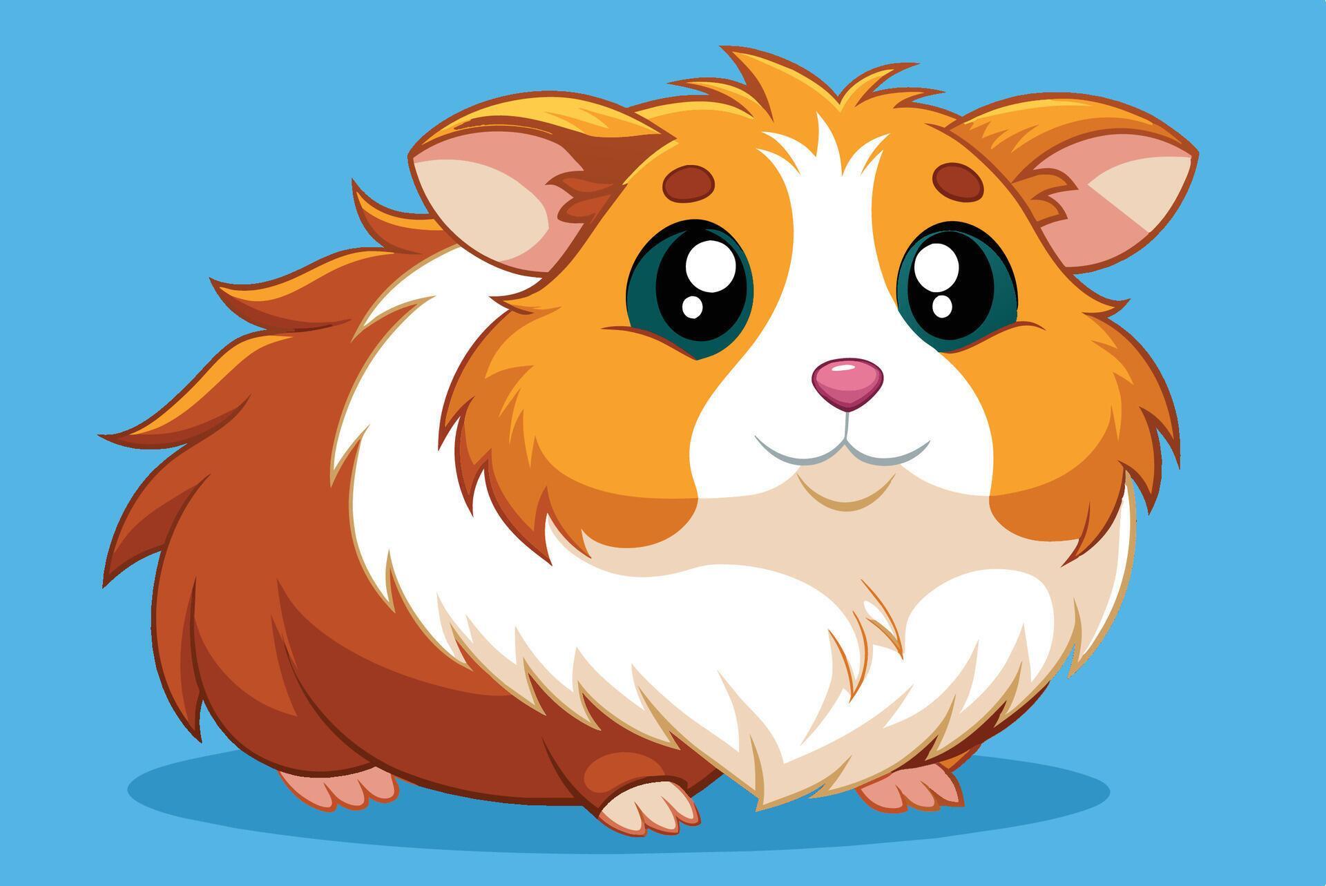 Cute cartoon guinea pig resting on a blue background with fluffy fur ...
