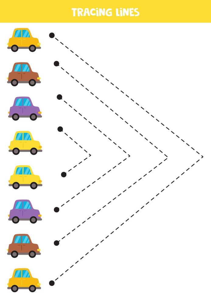 Tracing lines for kids. Cartoon colourful cars. Handwriting practice ...