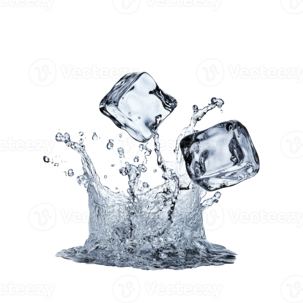Ice cubes splashing into clear water in a bowl transparent 50759462 PNG
