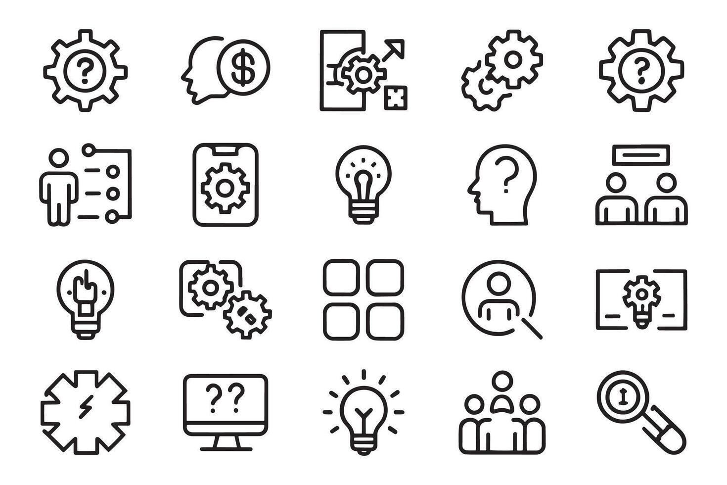 Workshop, problem solving, education related editable icon set isolated ...
