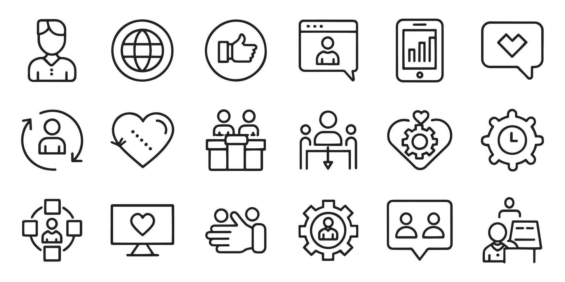 Crm Customer Relationship Management Related Editable Stroke Outline