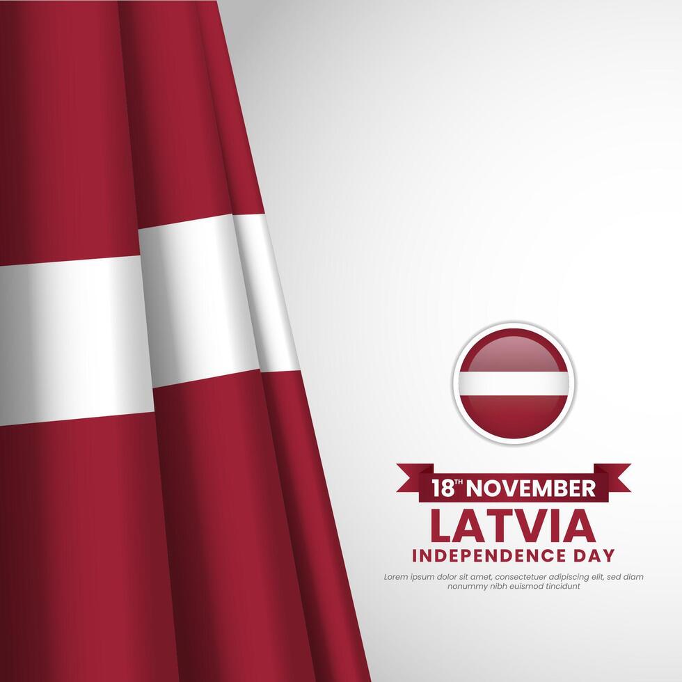 Latvia Independence Day simple square banner background. Waving Latvian flag on white background ...