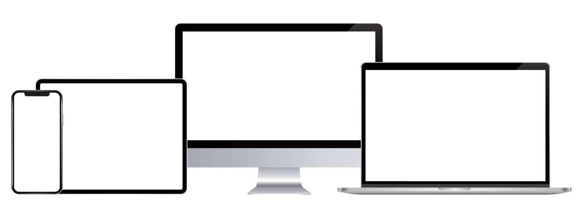Three different devices with blank screens on a white background ... Three different devices with blank screens on a white background ...