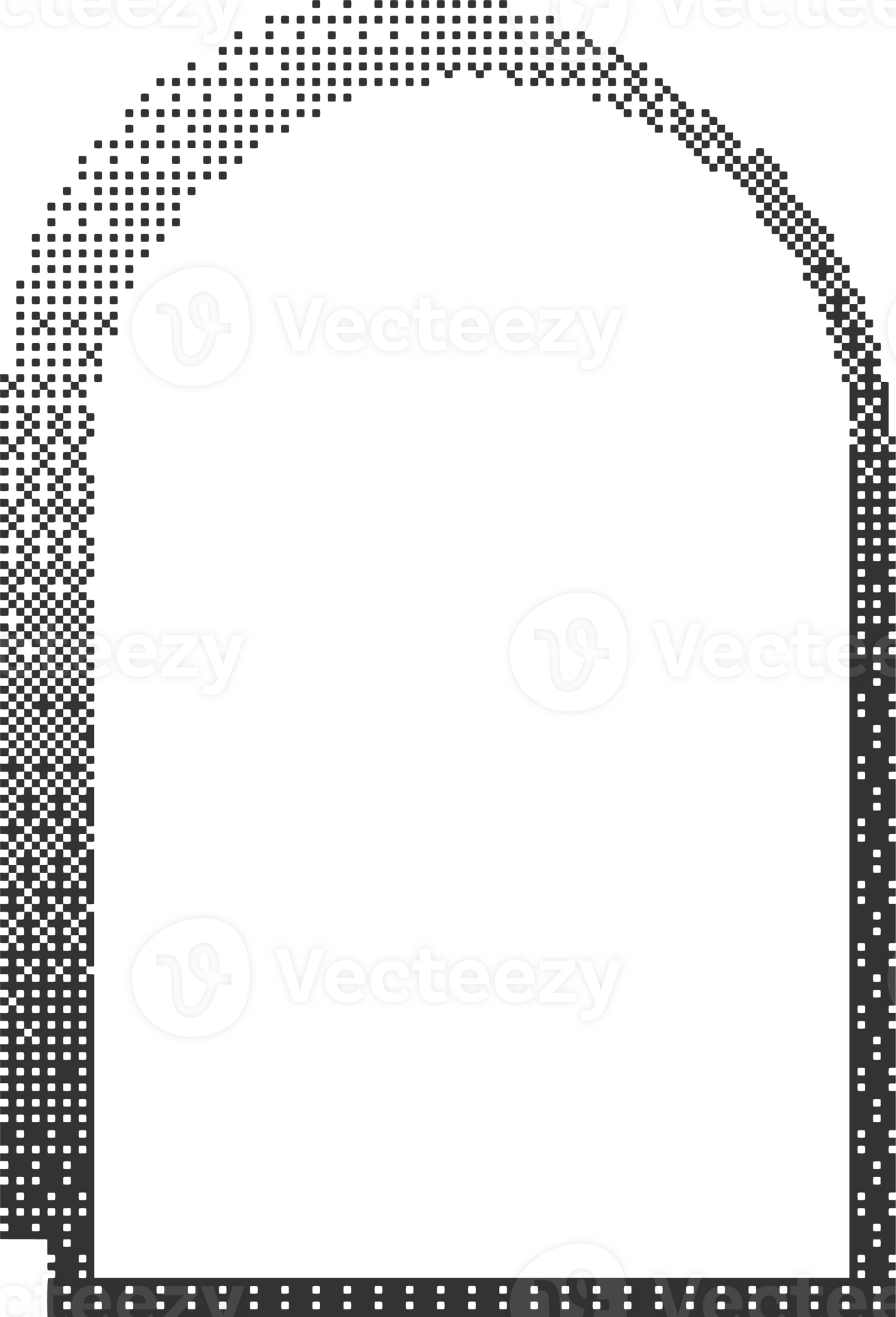 Pixel pattern frame. Bitmap arch window. Noisy arcade game gradient arc. Dotted dither graphic ...