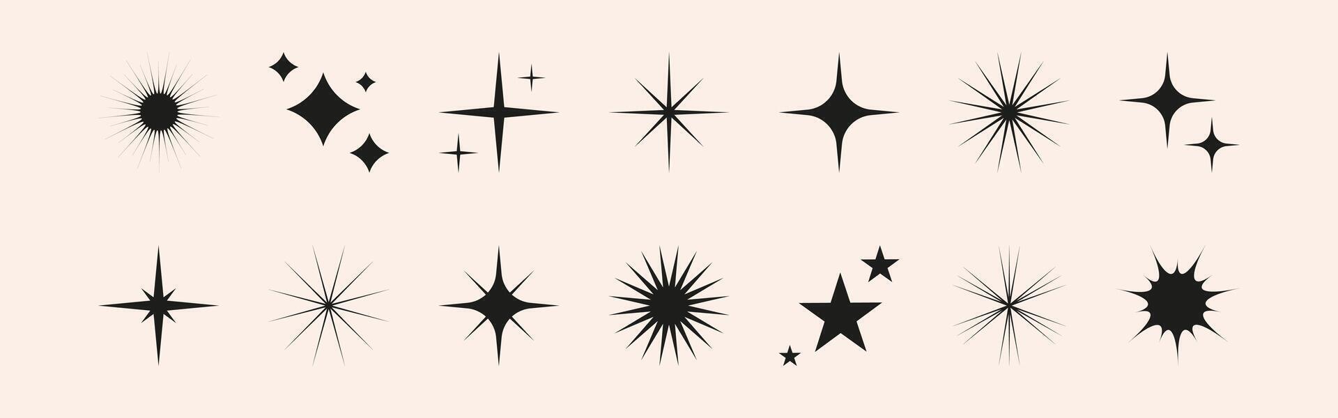 Set of shiny sparkle, star and sun shapes. Abstract glow, explosion and blink effects for ...