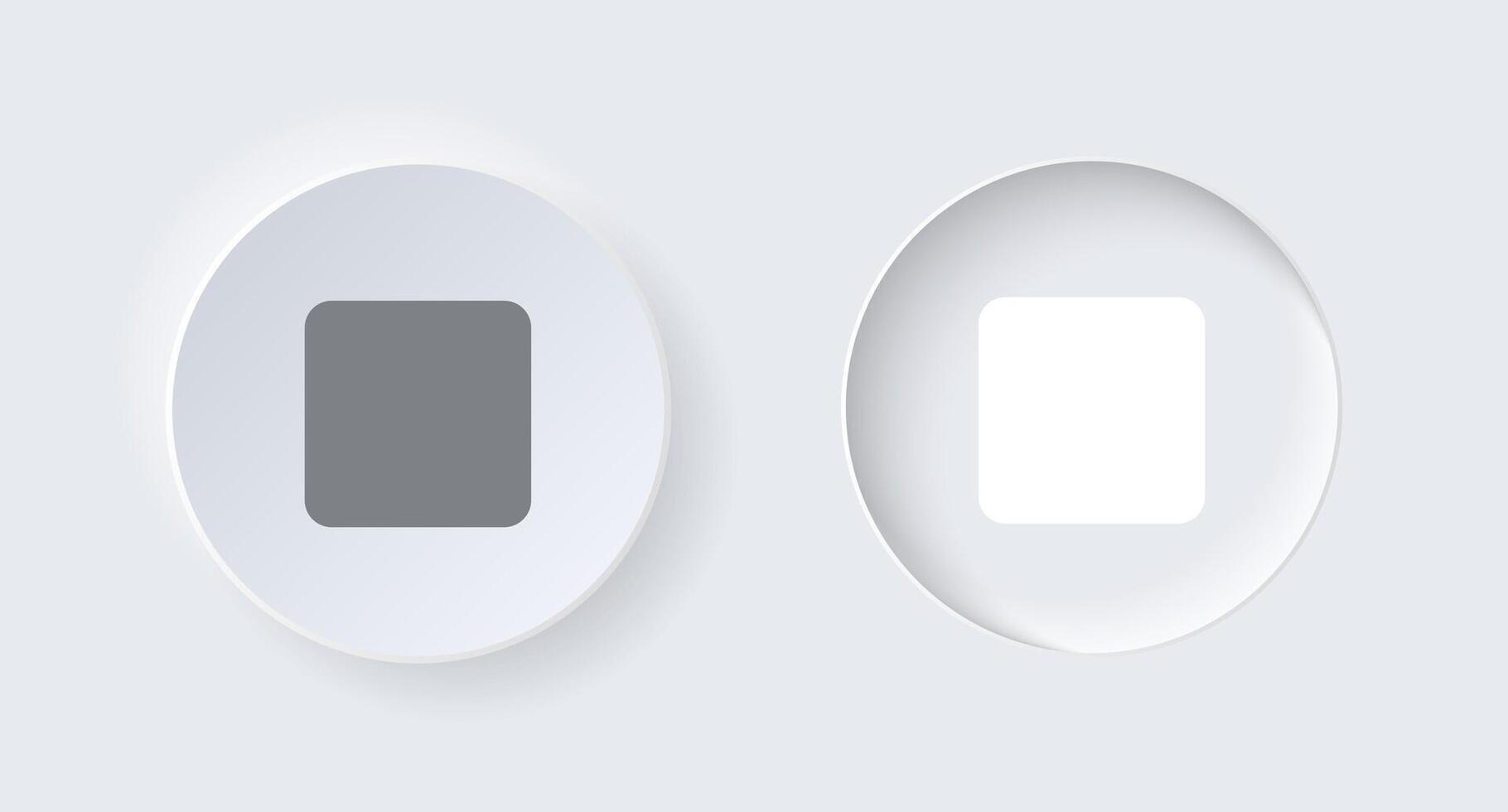 Neumorphic round on and off button for interface application or web design. Simple elegant ...