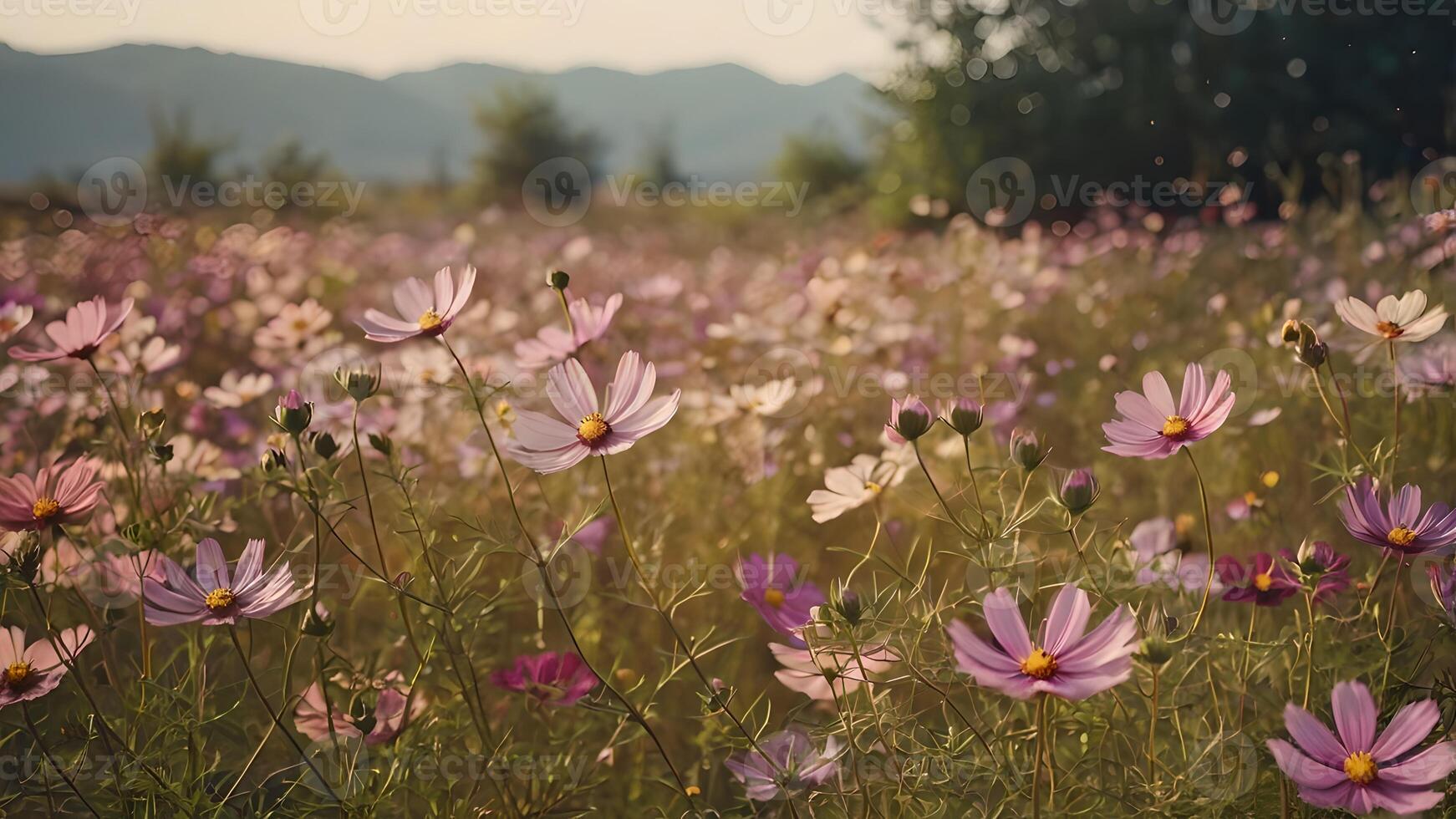 Vintage Cosmos Flower Field in Spring Sunlight 50796658 Stock Photo at Vecteezy