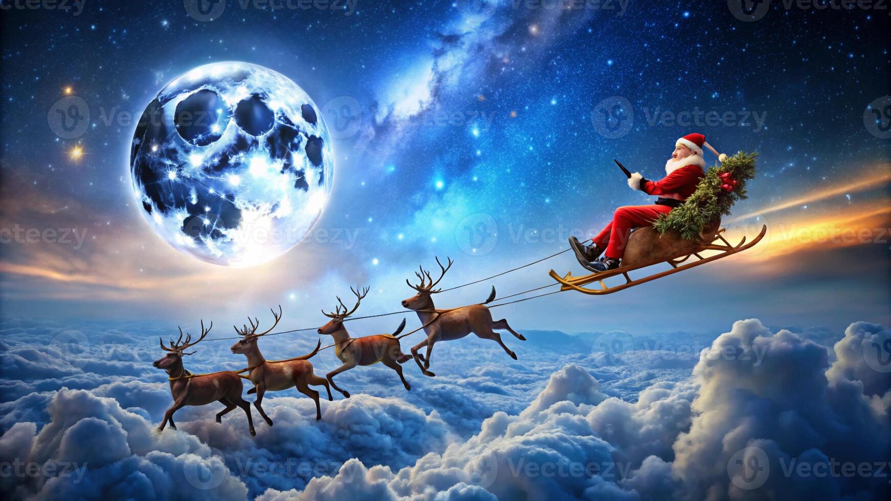 Santa with reindeer store