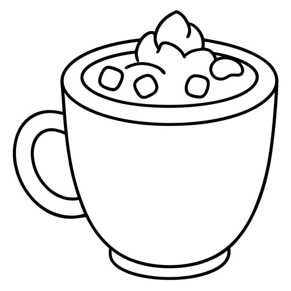 coloring page for kids, bold line art, christmas cup of hot cocoa with ...
