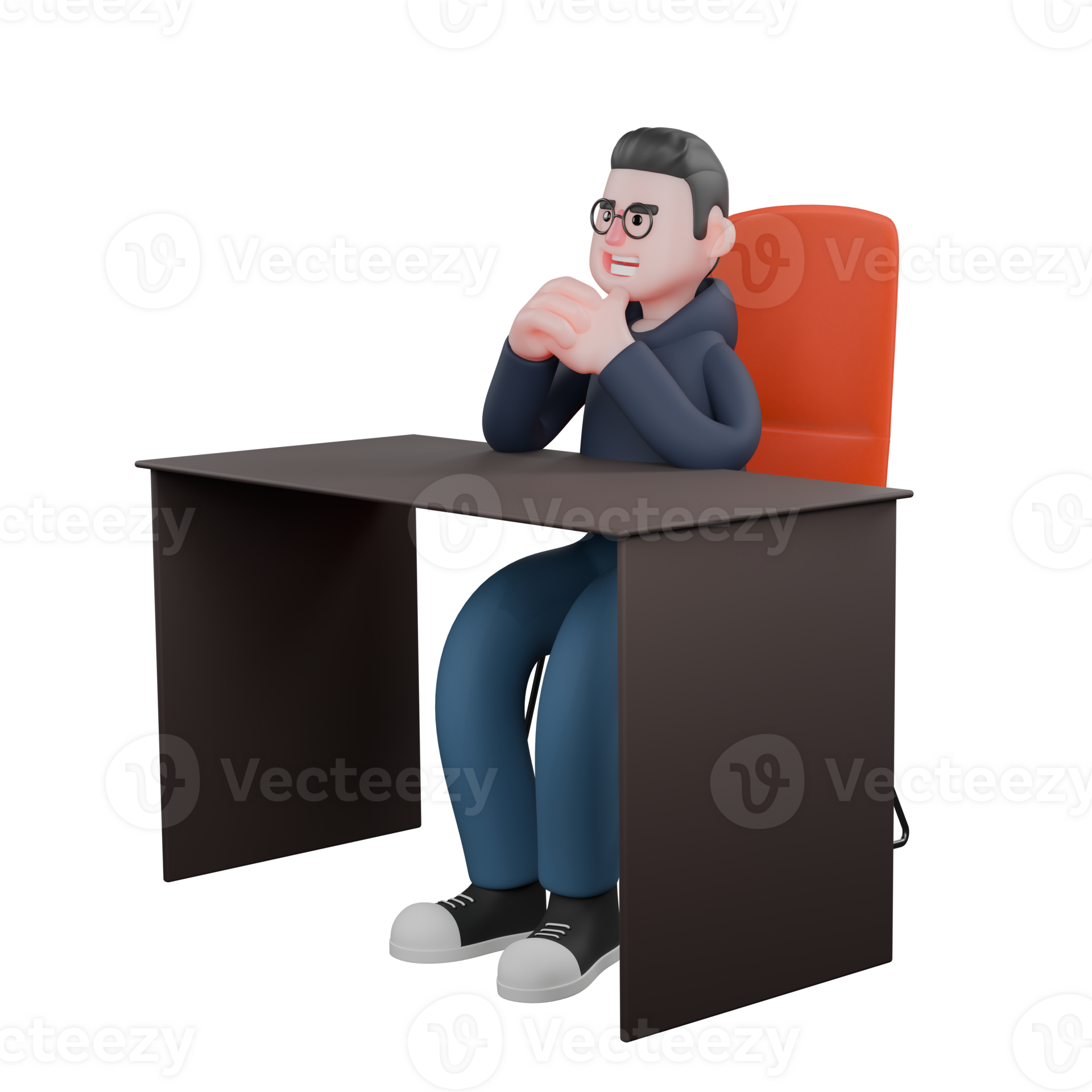 Professional Programmer 3D Cartoon. A male programmer is sitting on an ...