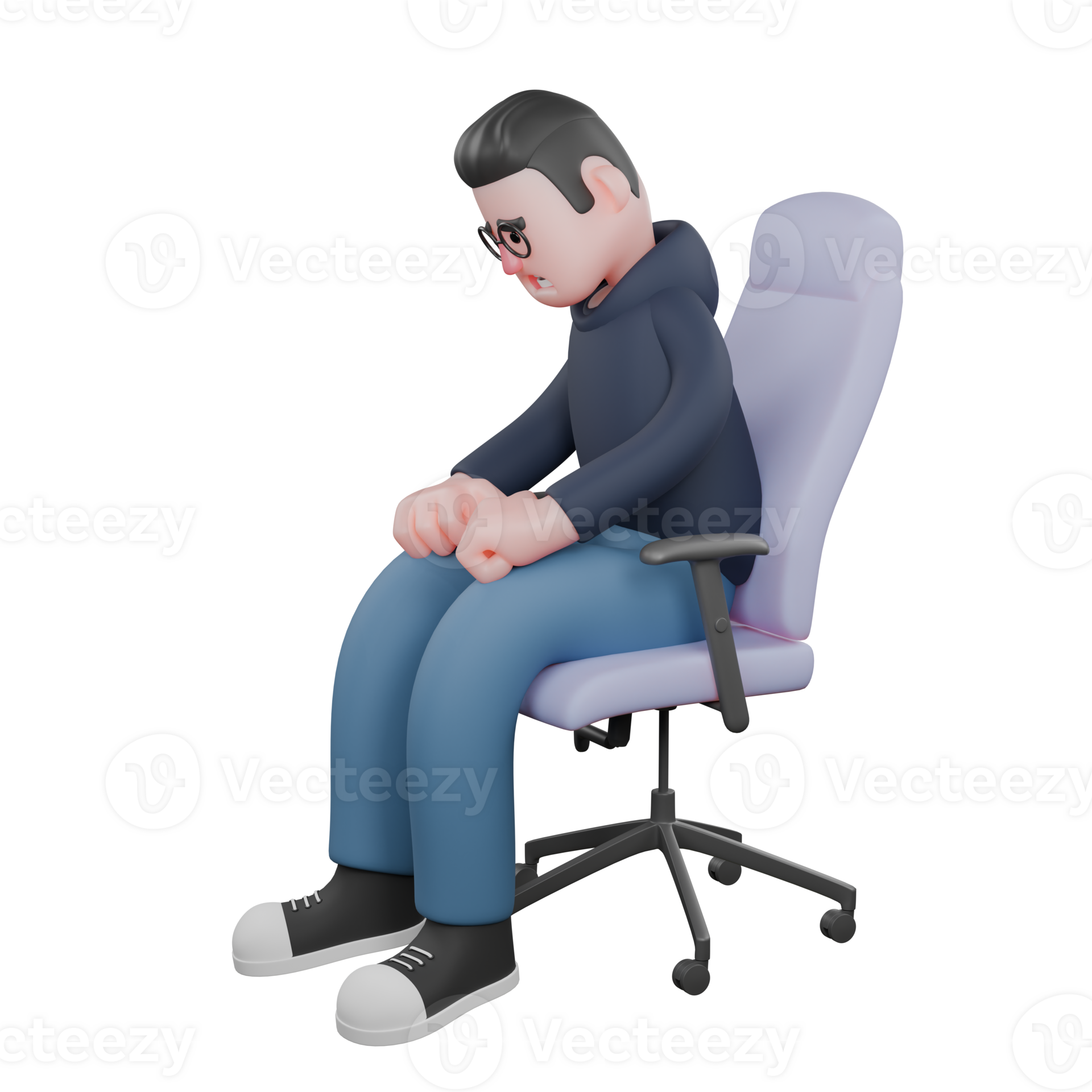 Coding Expert in 3D. A male programmer is sitting on a gaming chair ...