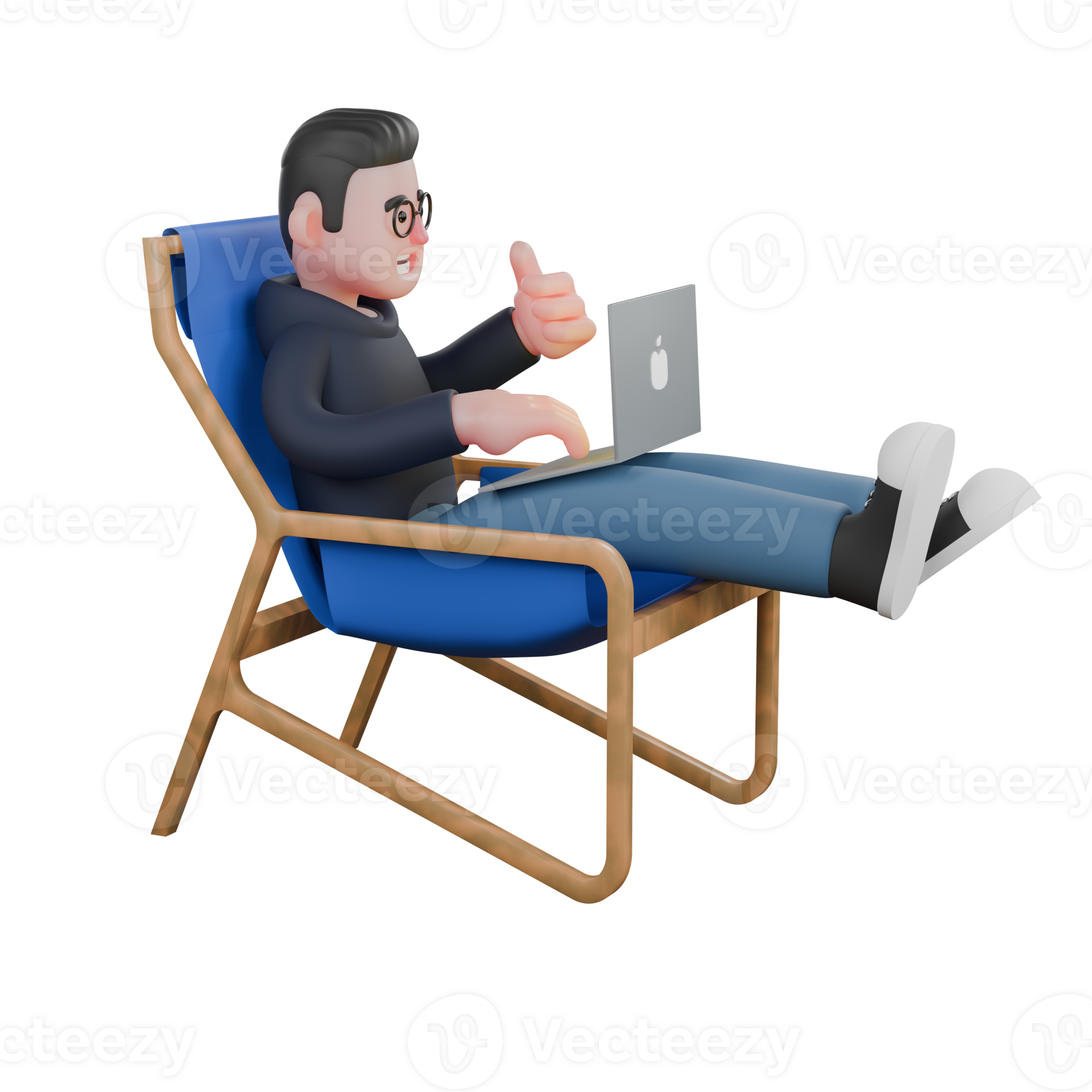 Software Expert 3D Model. A male programmer is sitting on a blue lounge ...