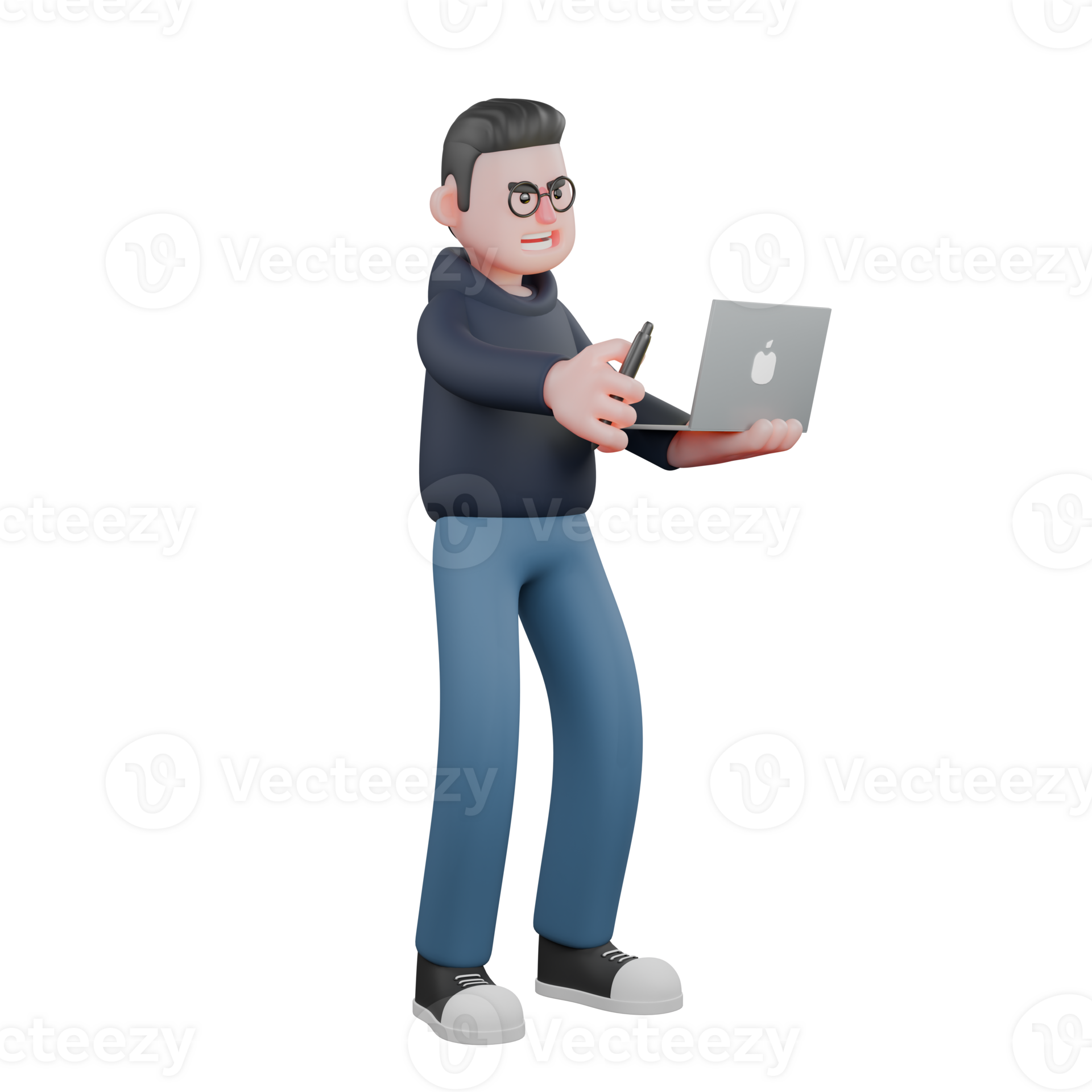 Professional Male Programmer in 3D. A male programmer is standing with ...