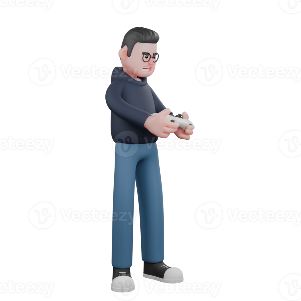 3d Male Programmer A Male Programmer Is Standing Facing Left Holding A Game Stick With Both