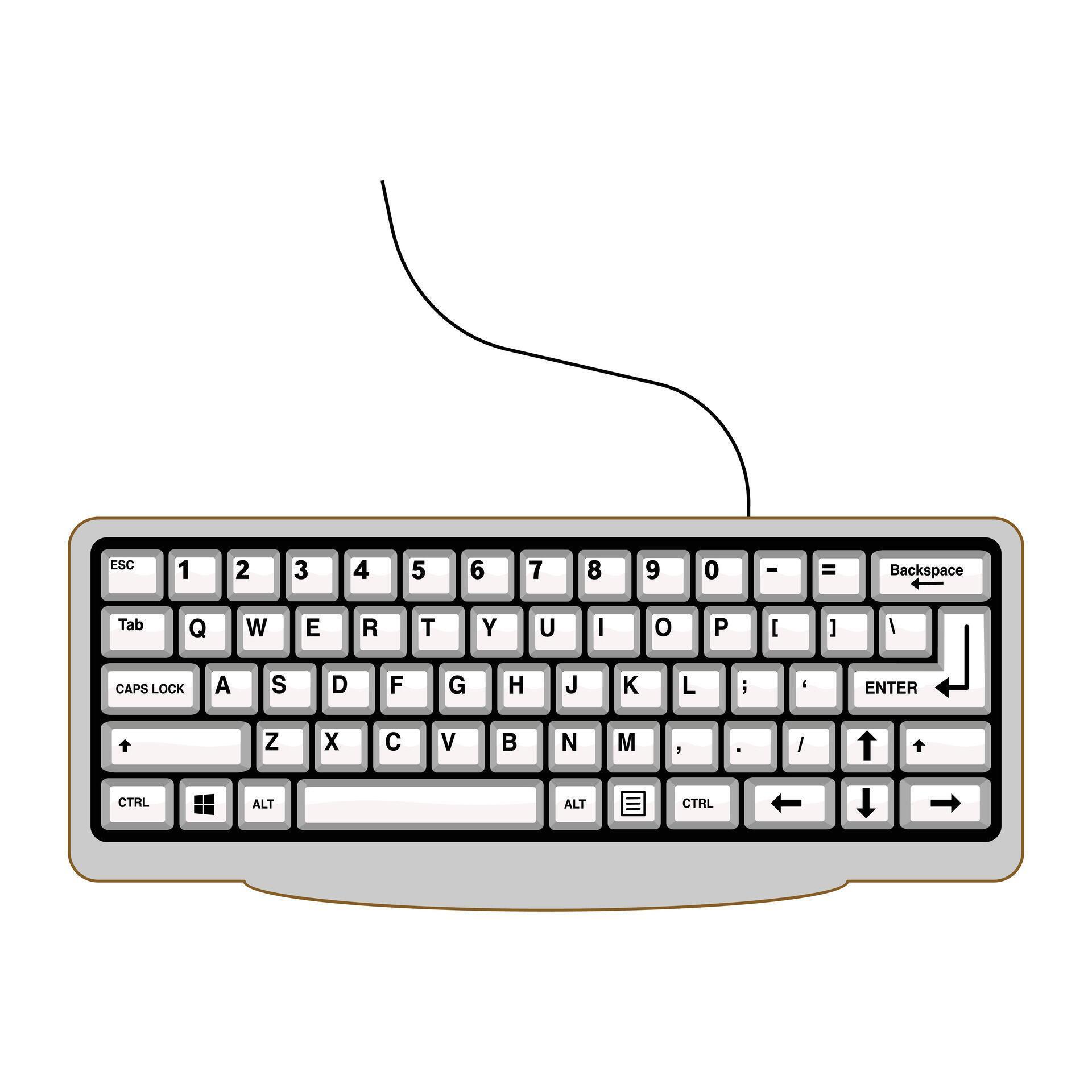 Keyboard illustration isolated on white background. Suitable for basic elements of computer text ...