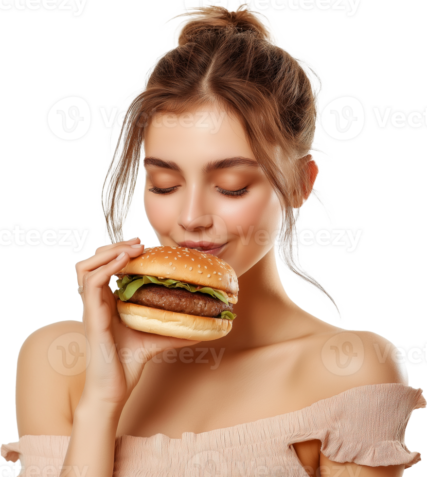 A Cute Girl Eating A Burger Isolated Illustration 50829513 Png 0618