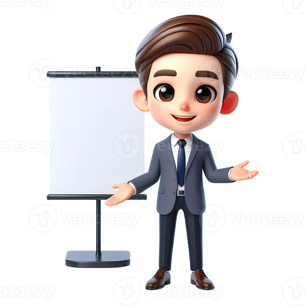 Cartoon businessman with blank placard in presenting pose 50831376 PNG