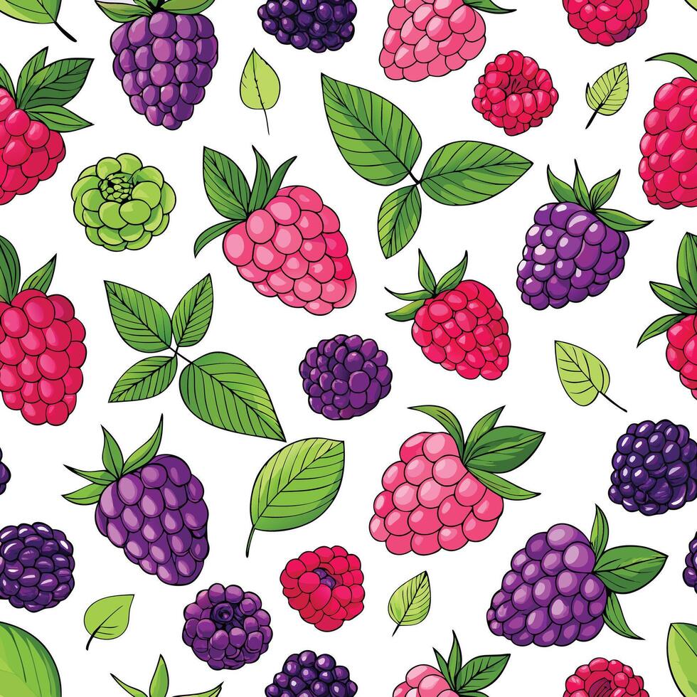Seamless pattern with raspberries and leaves 50831689 Vector Art at Vecteezy