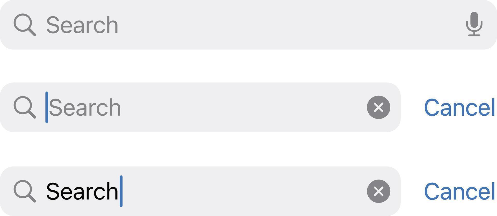 Search Field, State, Placeholder, Focused, Typing, magnifying, cross ...