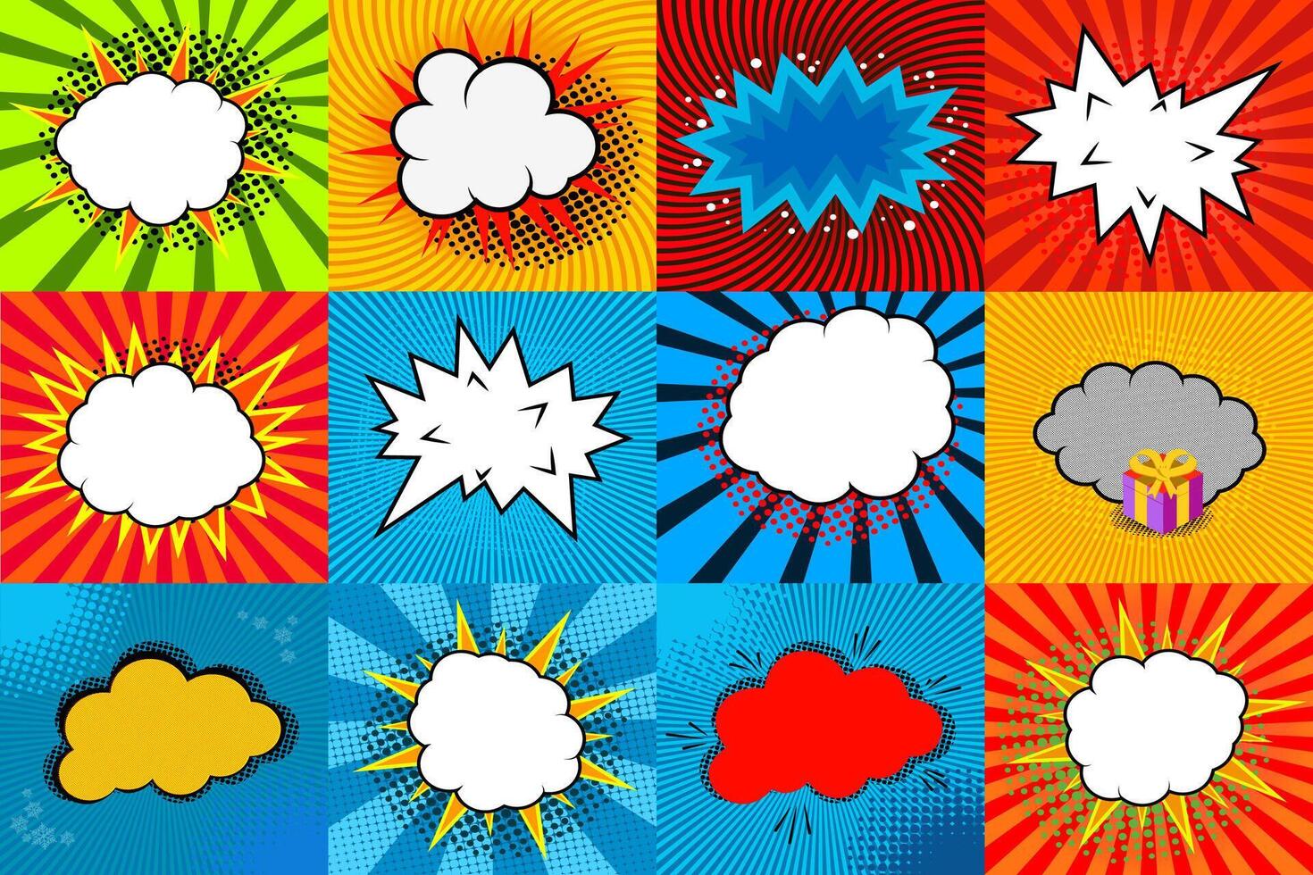 Set of comic style speech bubbles with colorful backgrounds. design ...