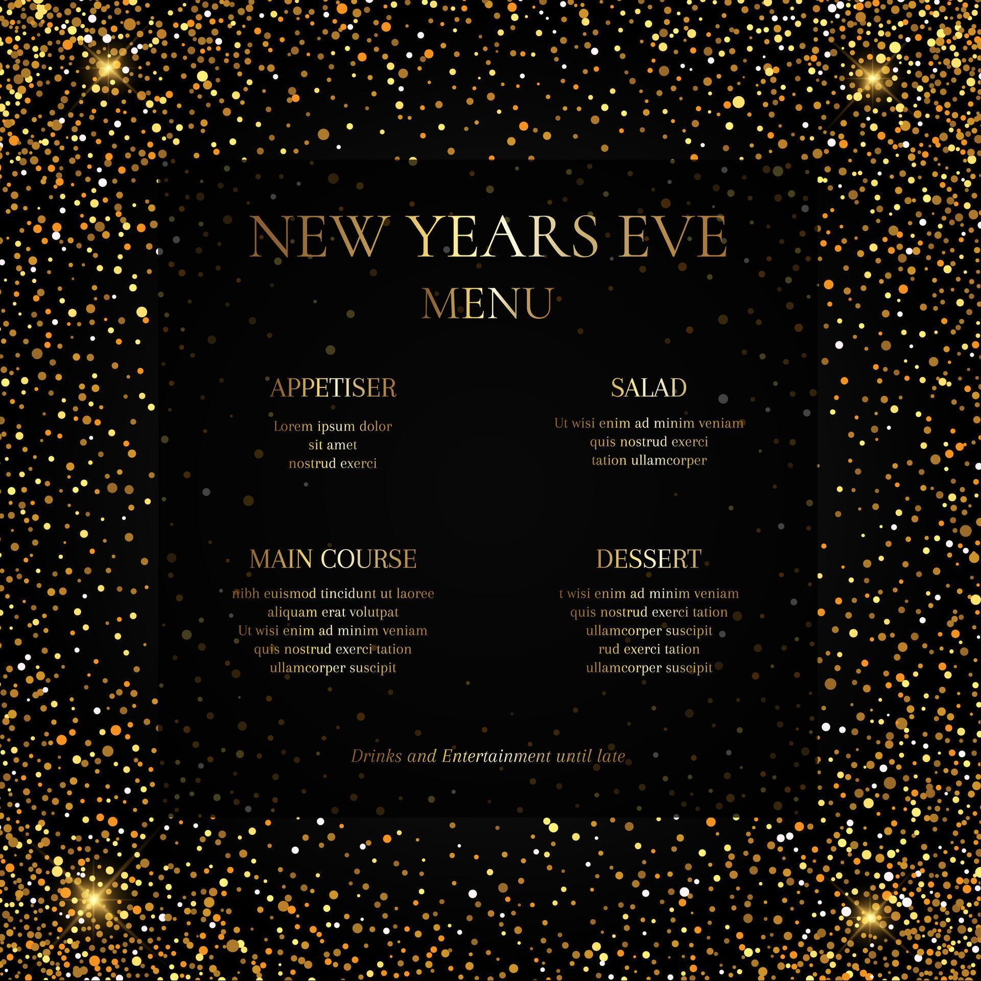 Gold and black New Years Eve menu design 50882784 Vector Art at Vecteezy