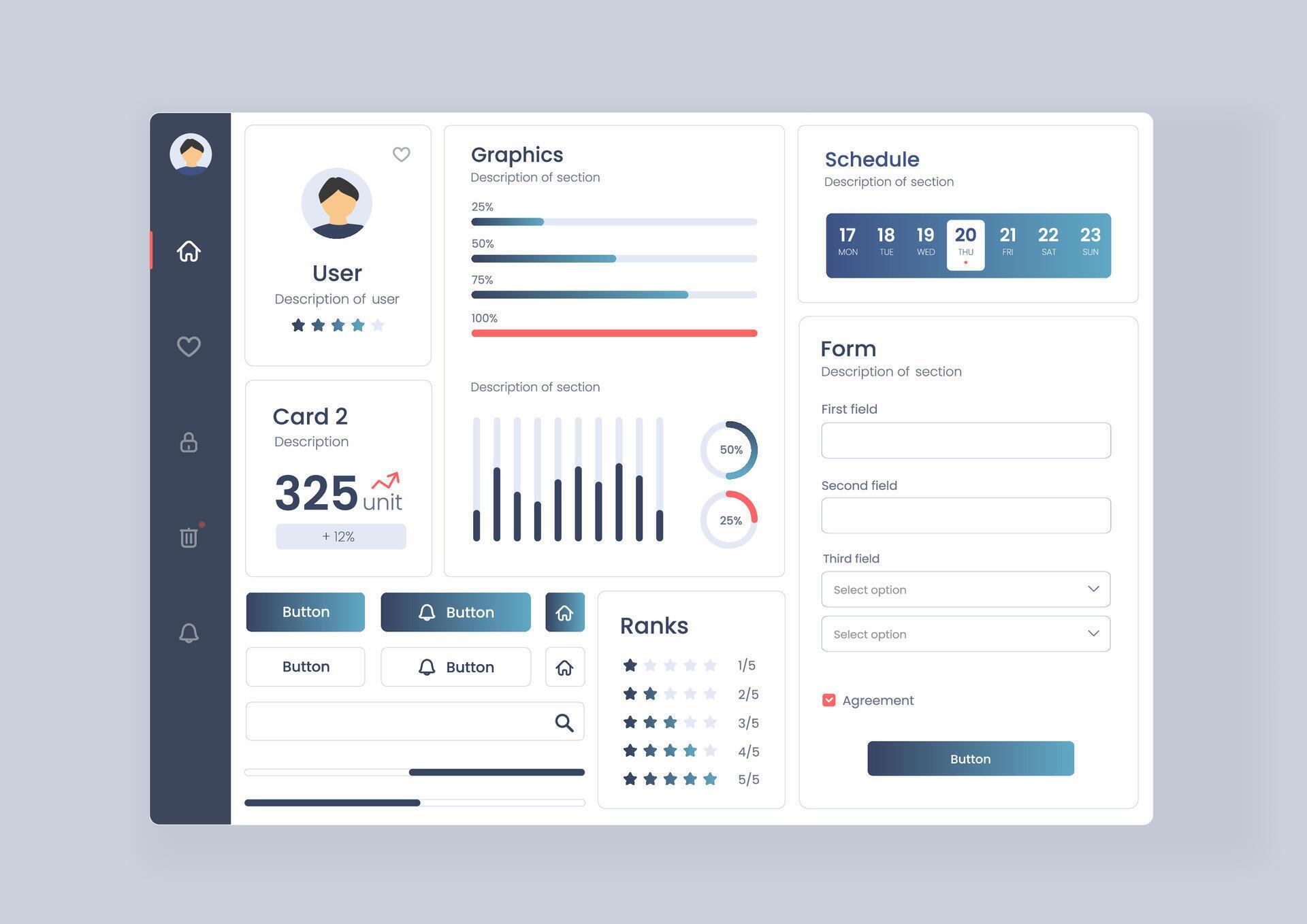 Dashboard user interface with diverse data visualization. Analytics ...