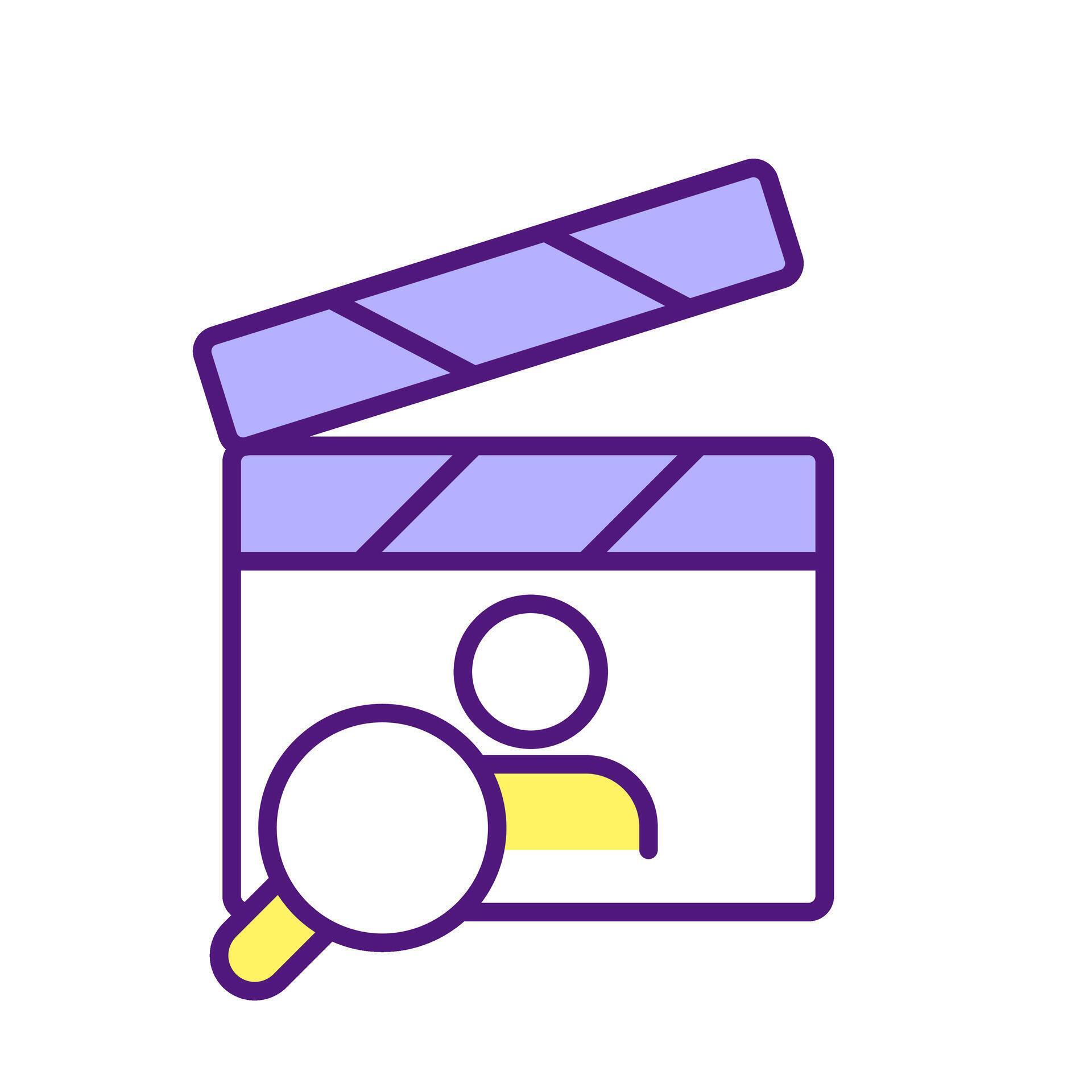 Movie cast RGB color icon. Filming employee. Film clapper, clapperboard. Filming equipment, tool ...